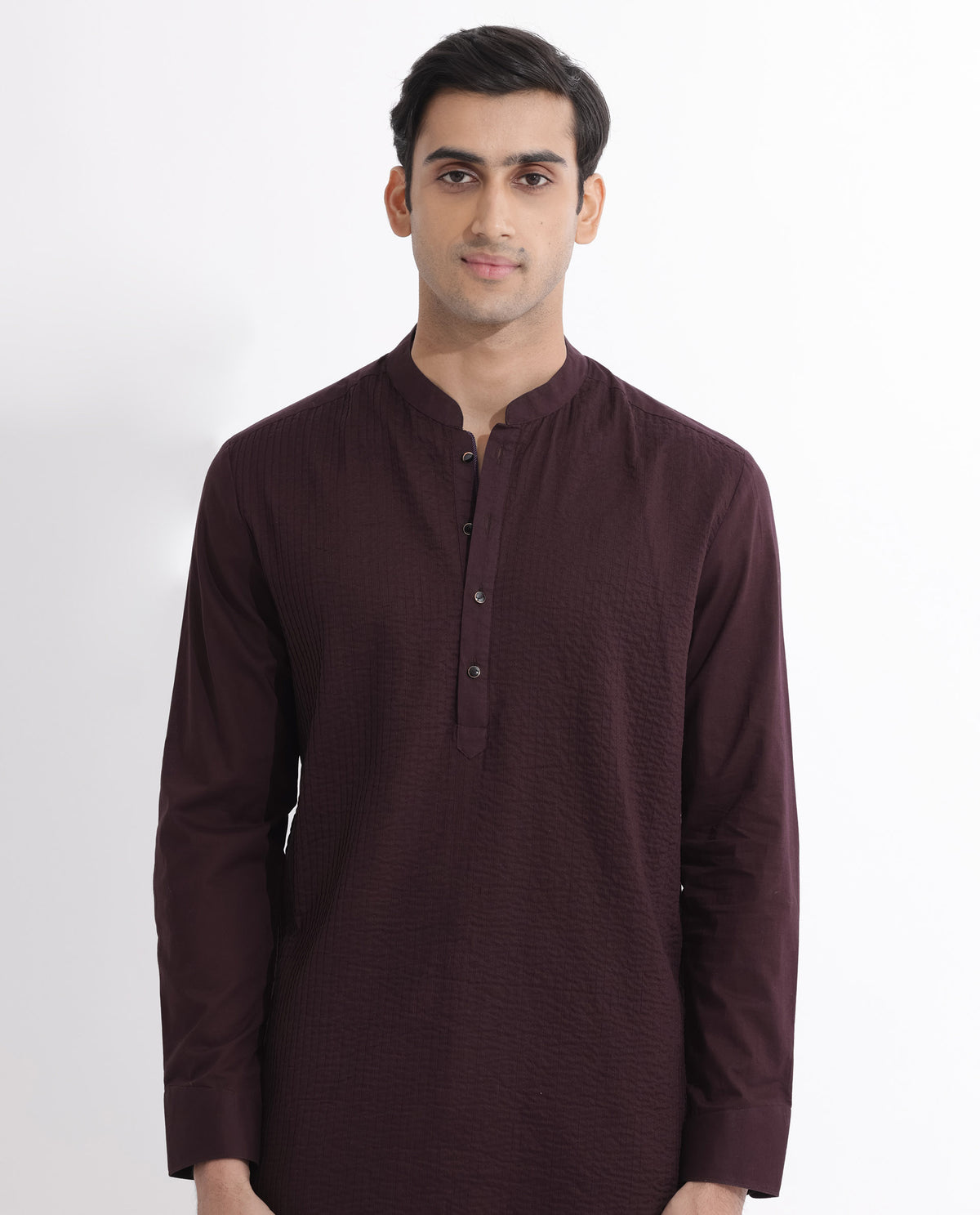 Rare Rabbit Men's Ethnic Maroon Cotton Fabric Mandarin Collar Full Sle