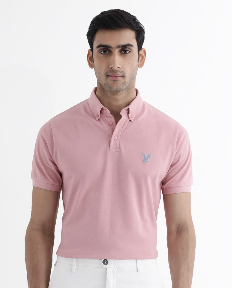 Rare Rabbit Men's Face Light Pink Cotton Fabric Short Sleeves Button D