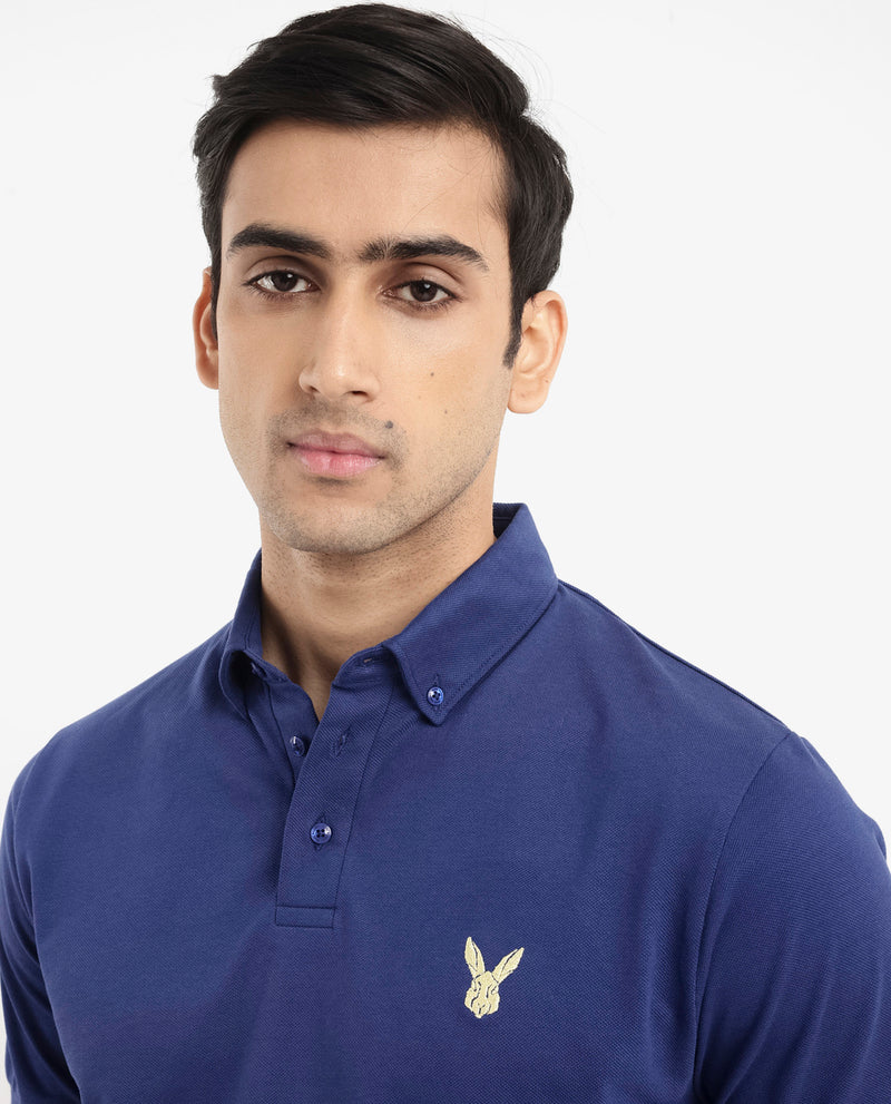 Rare Rabbit Men's Face Blue Cotton Fabric Short Sleeves Button Down Co