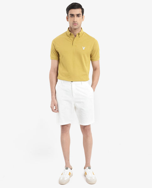 Rare Rabbit Men's Face Dusky Yellow Cotton Fabric Short Sleeves Button