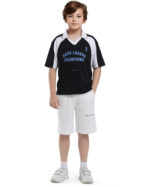 Rare Ones Kids Faze Black Cotton Blend Half Sleeve Printed Boxy Fit Po