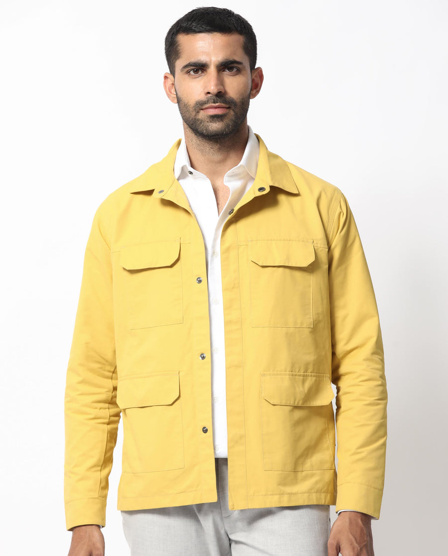 Rare Rabbit Men's Feliu Yellow Plain Multi Pocket Utility Jacket