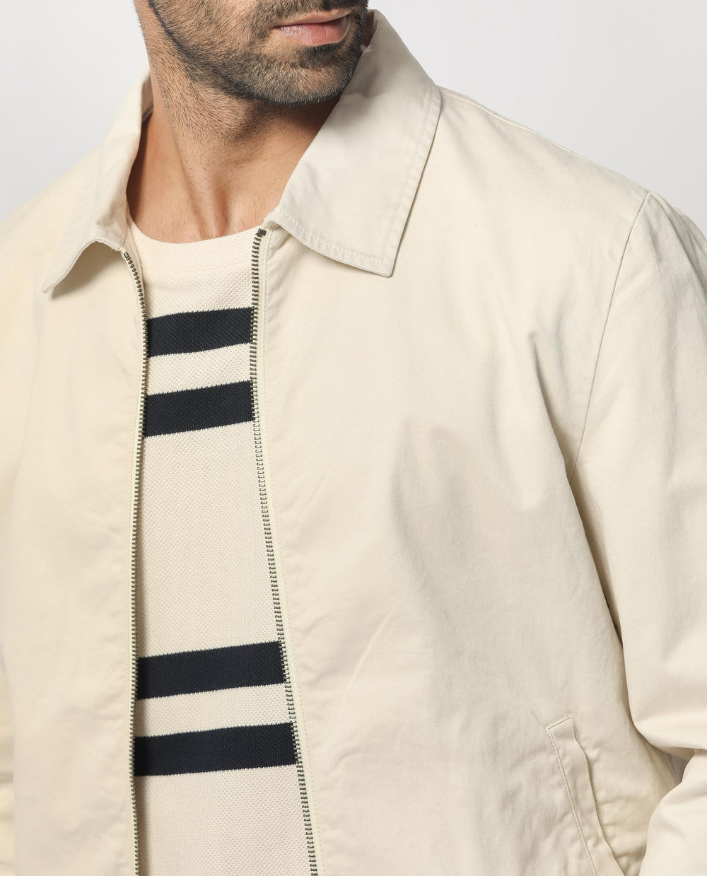 Rare Rabbit Men's Flinsten Beige Plain Regular Collar Twill Jacket