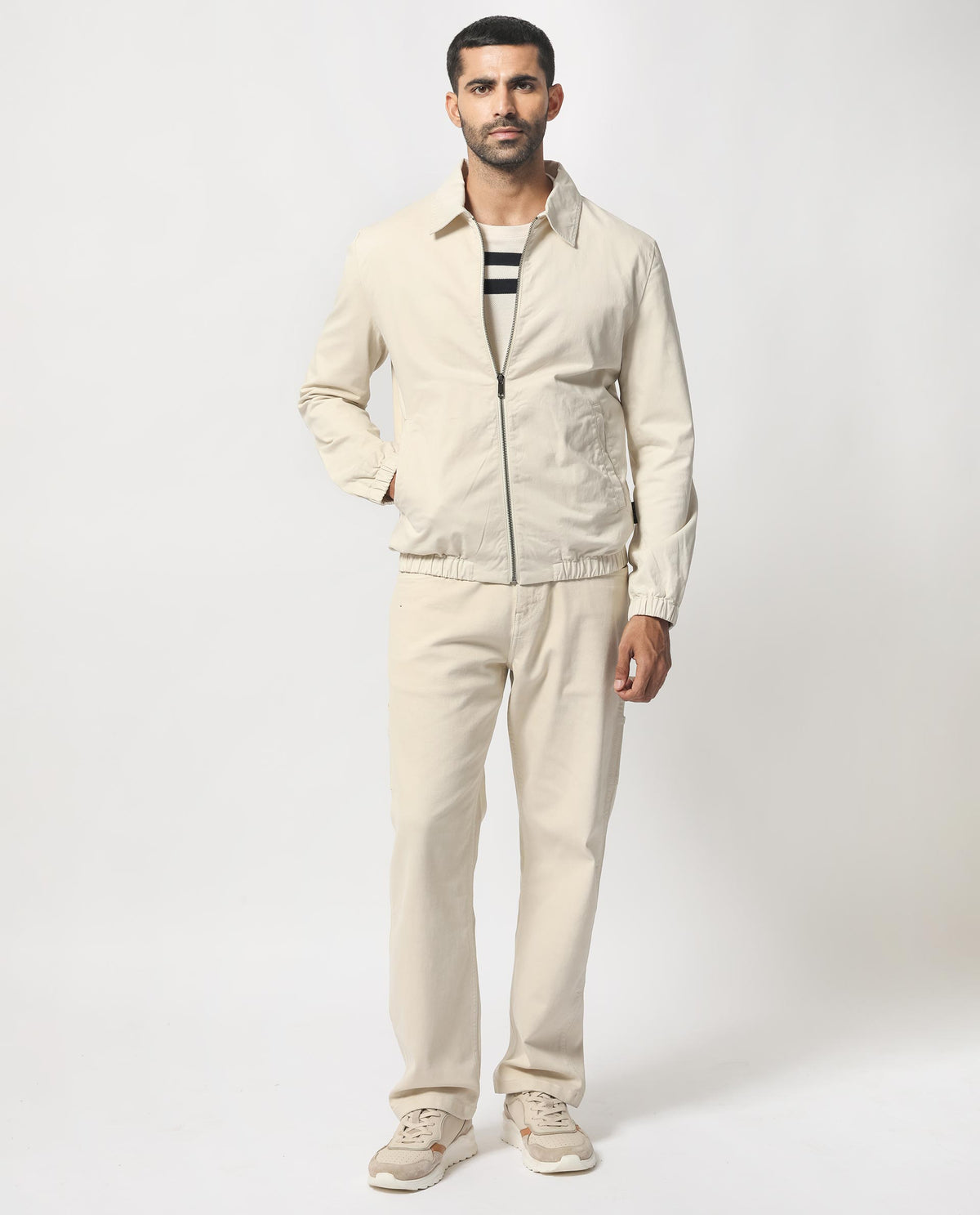 Rare Rabbit Men's Flinsten Beige Plain Regular Collar Twill Jacket