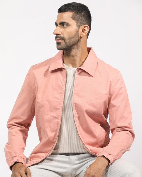 Rare Rabbit Men's Flinsten Dusky Pink Plain Broad Collar Twill Jacket