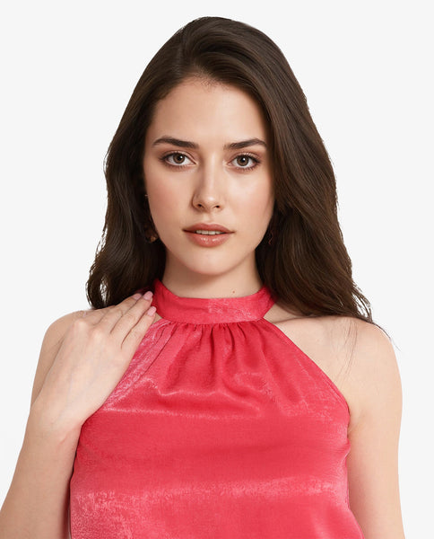 Rareism Women'S Floren Light Orange Sleeveless Halter Neck Plain Top