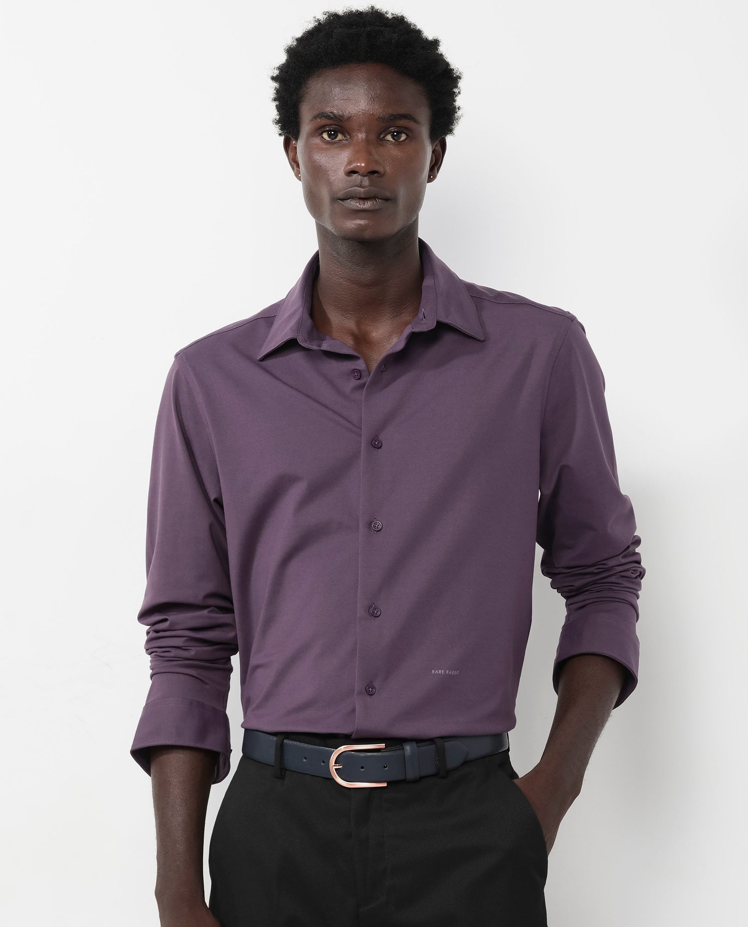 Rare Rabbit Men's Flyknit Dark Purple Cotton Polyester Fabric Full Sle