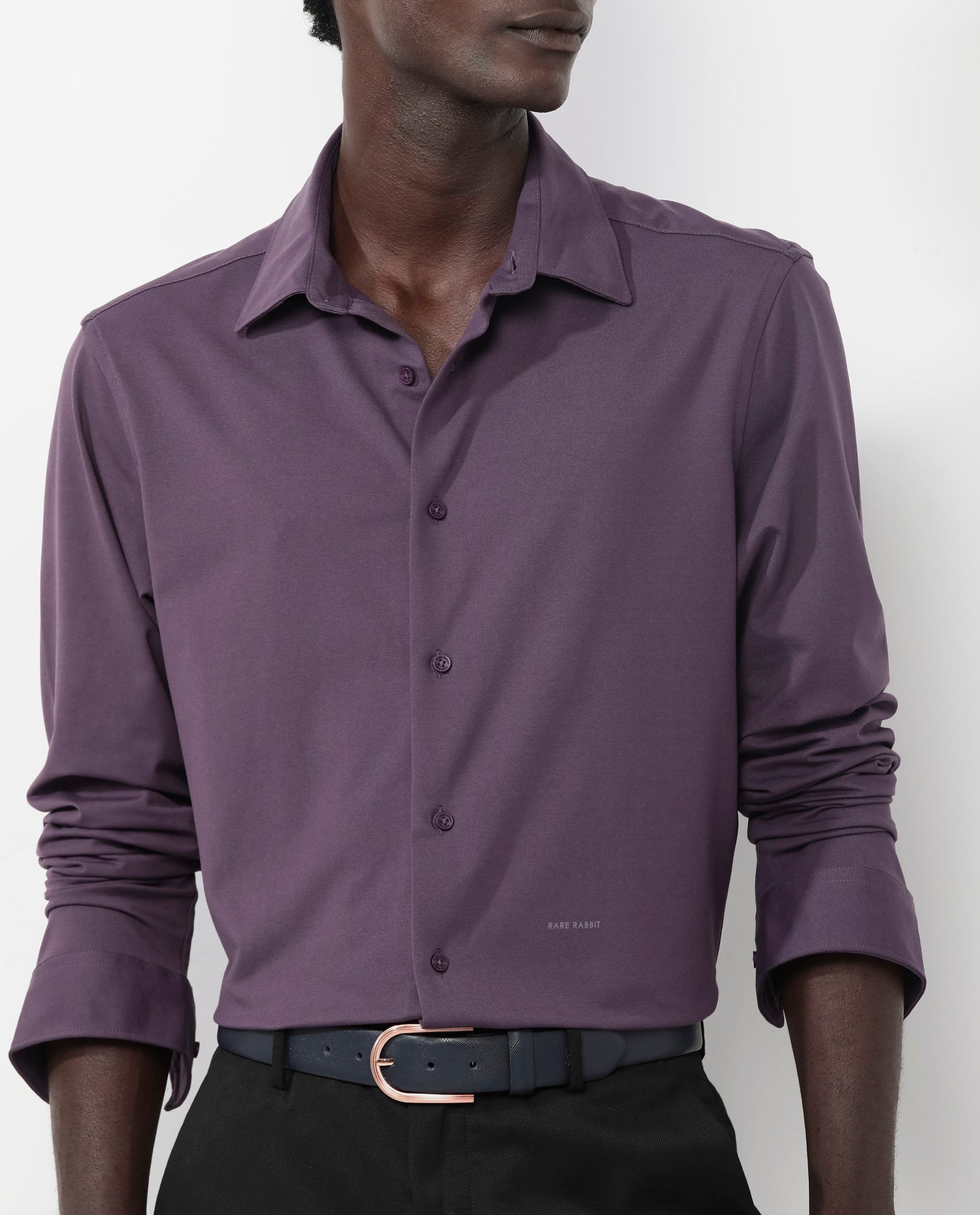 Rare Rabbit Men's Flyknit Dark Purple Cotton Polyester Fabric Full Sle