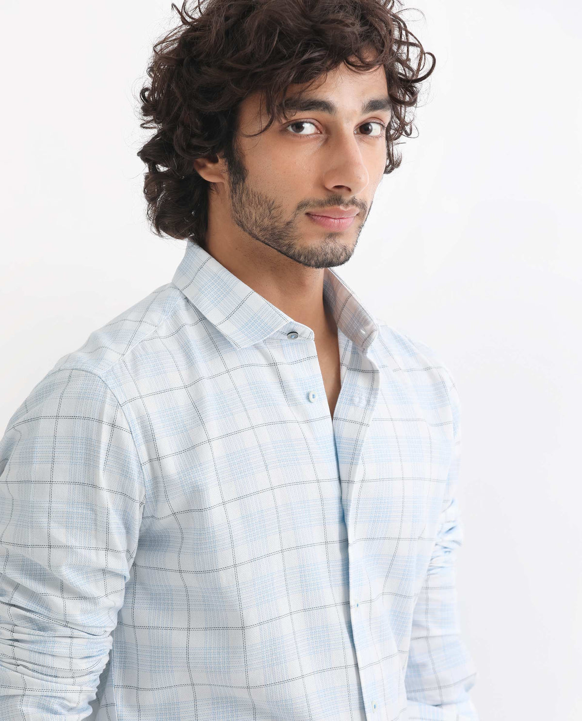 Rare Rabbit Men's Foley Light Blue Cotton Fabric Full Sleeves Dobby Ch