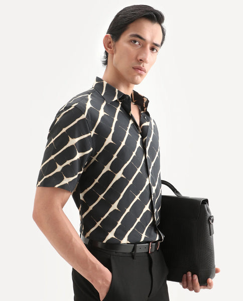Buy Gunt - Black Abstract Print Regular Fit Shirt| Rare Rabbit