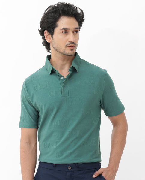 Rare Rabbit Mens Gesset-2 Dusky Green Short Sleeve Jacquard Textured S