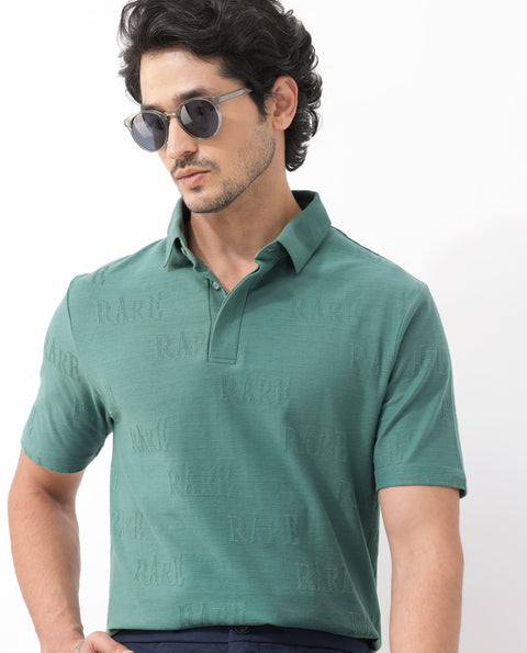 Rare Rabbit Mens Gesset-2 Dusky Green Short Sleeve Jacquard Textured S