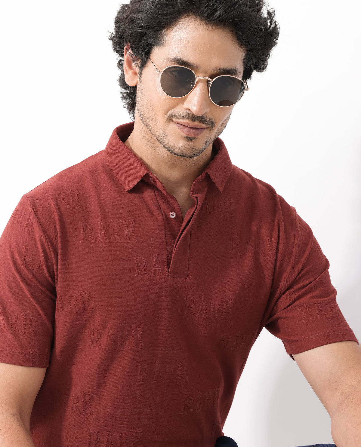 Rare Rabbit Mens Gesset-2 Dusky Rust Short Sleeve Jacquard Textured St