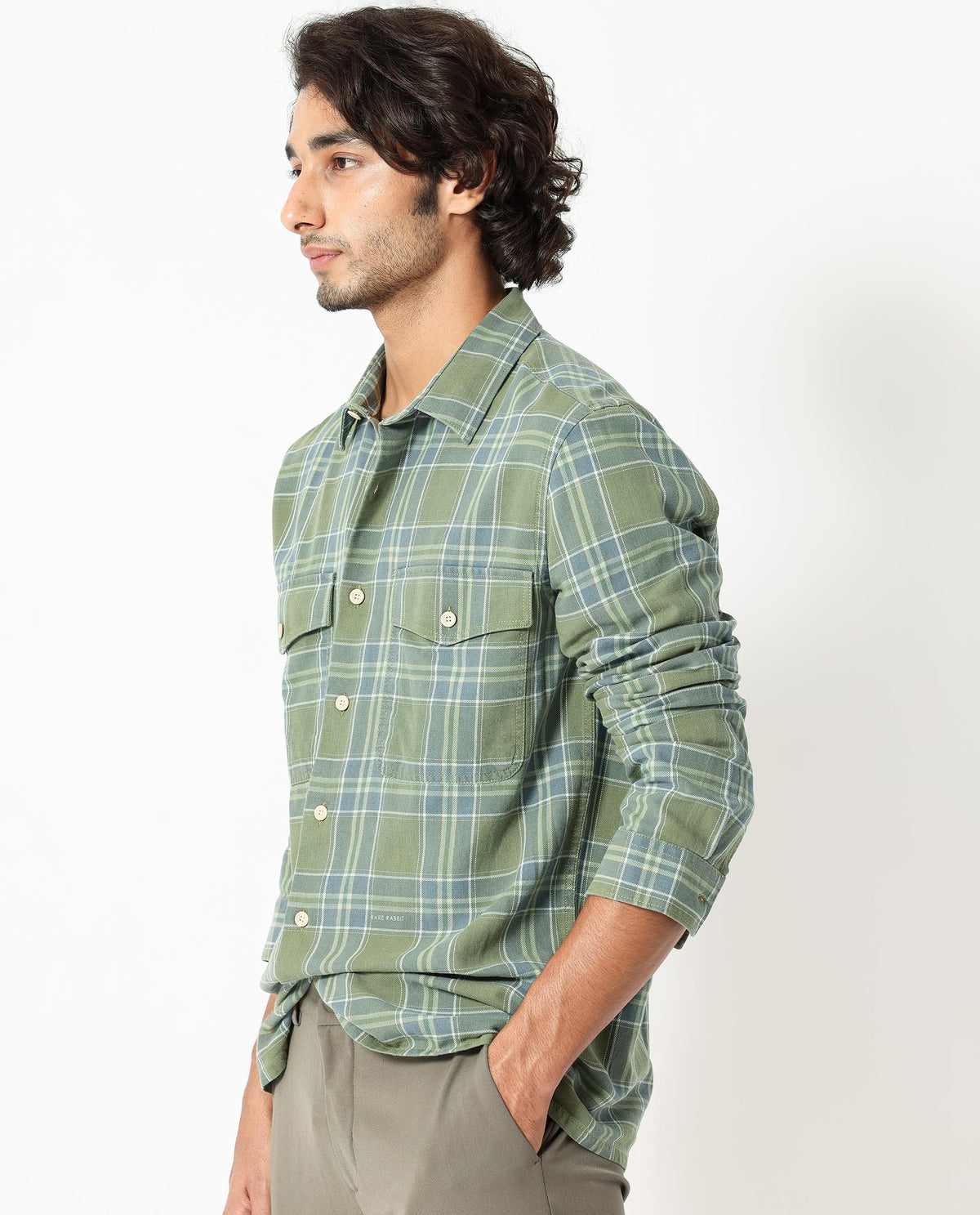 Rare Rabbit Men's Hadsten Green Cotton Fabric Full Sleeves Checks Shir