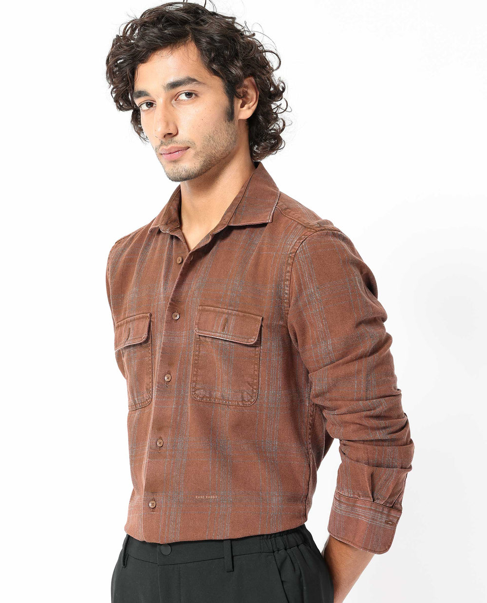 RARE RABBIT MEN'S HAMMEL RUST SHIRT FULL SLEEVES COTTON FABRIC CHECKS