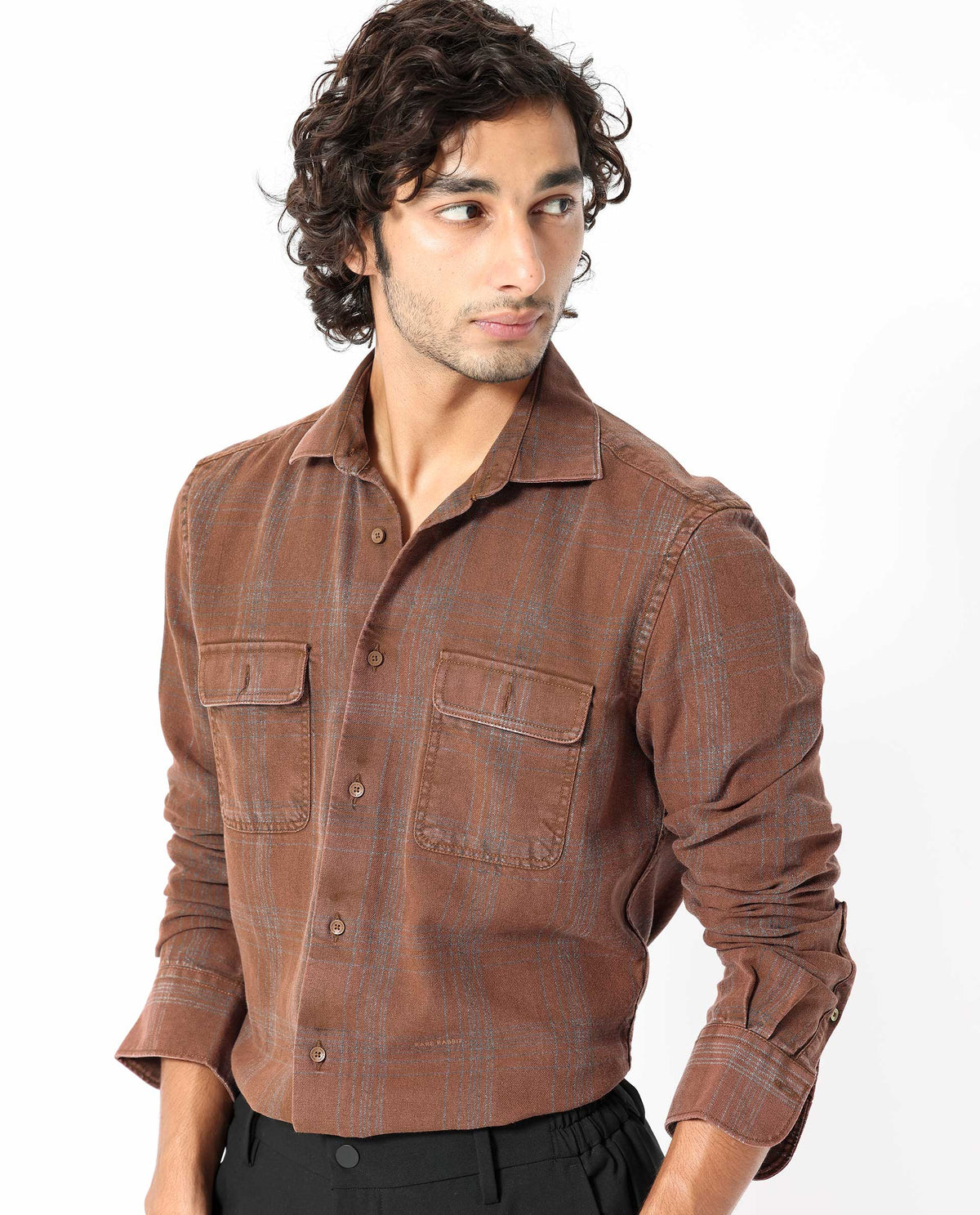 RARE RABBIT MEN'S HAMMEL RUST SHIRT FULL SLEEVES COTTON FABRIC CHECKS