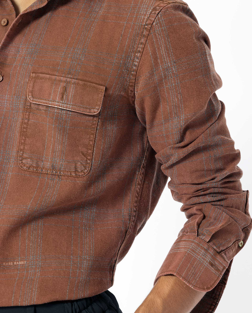 Rare Rabbit Men's Hammel Rust Cotton Fabric Full Sleeves Checks Shirt