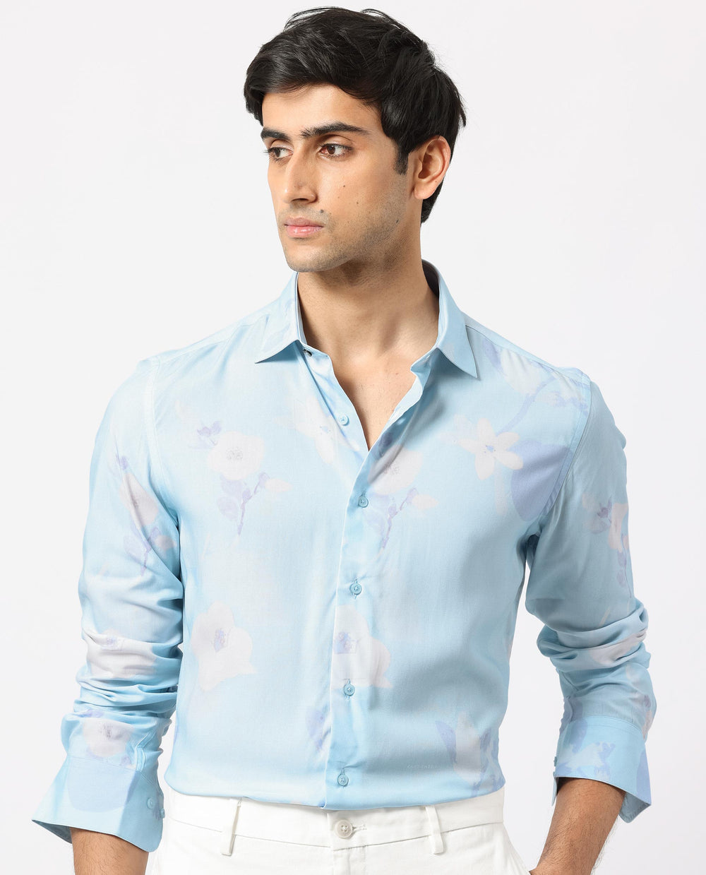 Rare Rabbit Men's Hanmer Light Petrol Viscose Fabric Floral Print Full