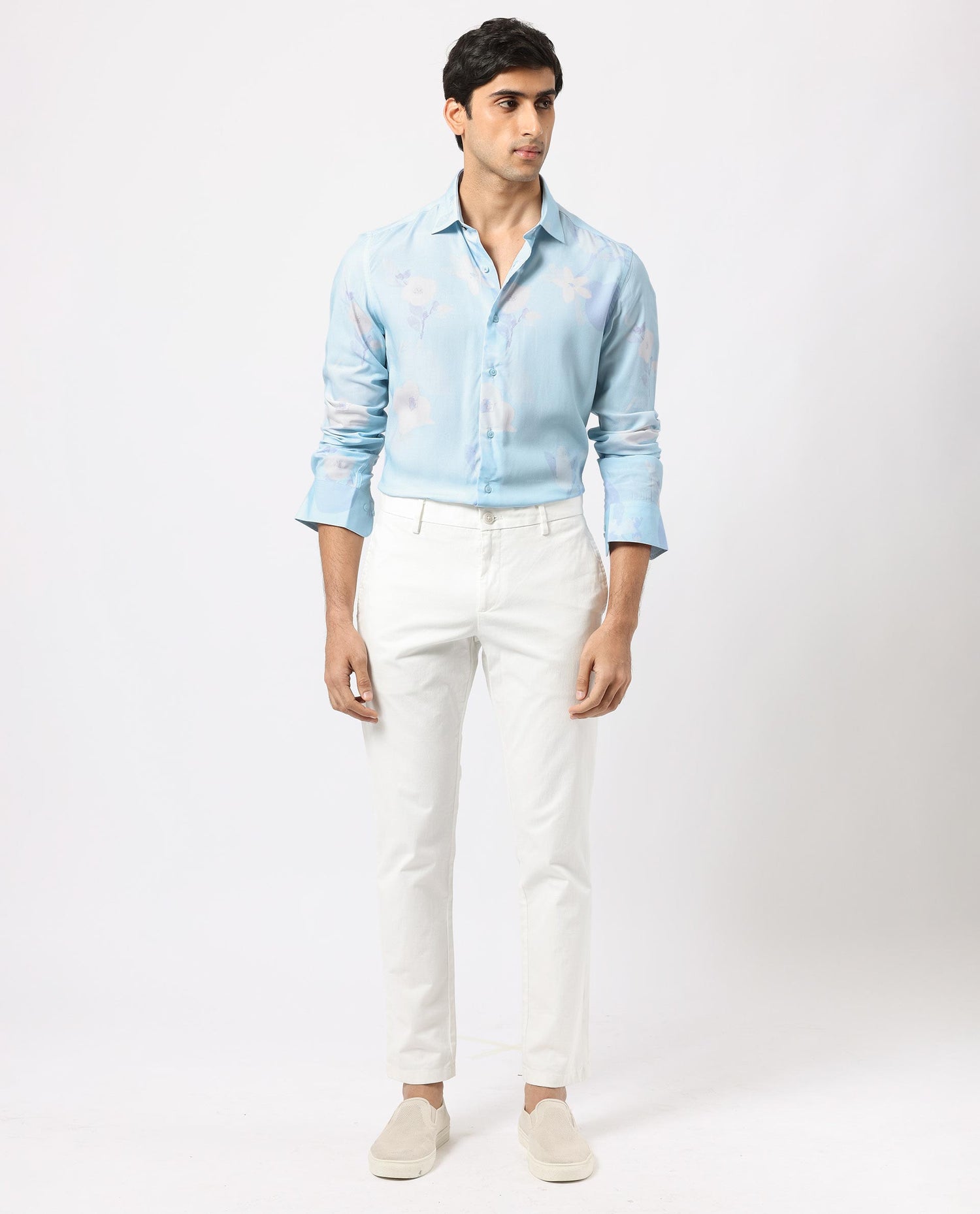 Rare Rabbit Men's Hanmer Light Petrol Viscose Fabric Floral Print Full