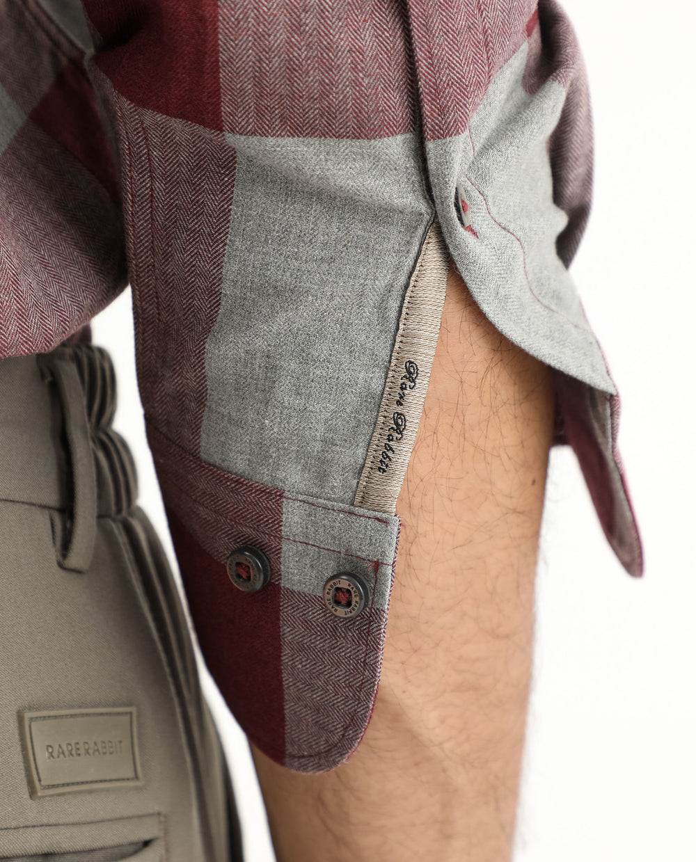 Rare Rabbit Men's Harter Maroon Cotton Fabric Full Sleeves Checks Shir