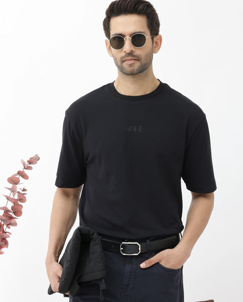 Rare Rabbit Mens Heros Black Cotton Lycra Fabric Blend Drop Shoulder S