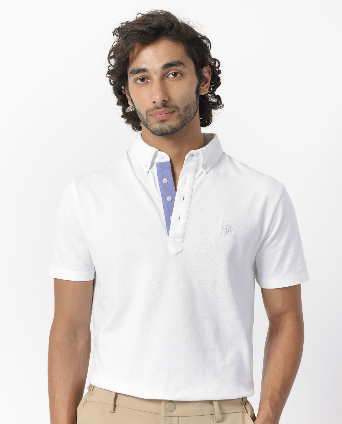 Rare Rabbit Men's Herval White Cotton Fabric Collared Neck Half Sleeve