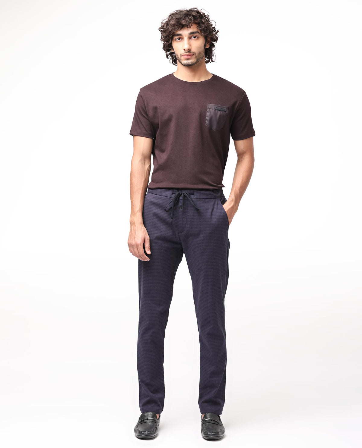 Rare Rabbit Men's Hobbs Dark Purple Micro Dobby With Drawstring And El