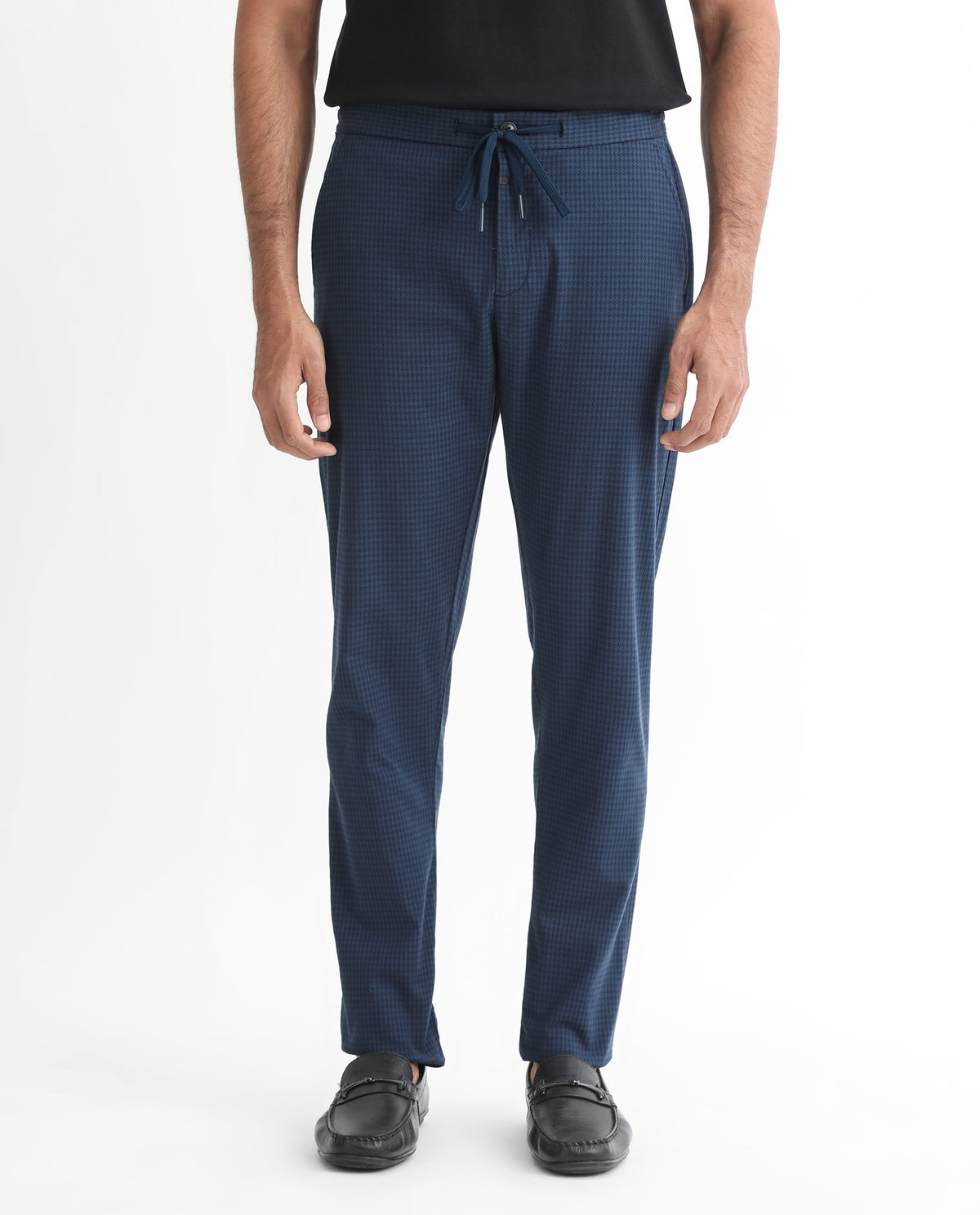 Rare Rabbit Men's Hobbs Petrol Mid-Rise Micro Dobby With Drawstring An