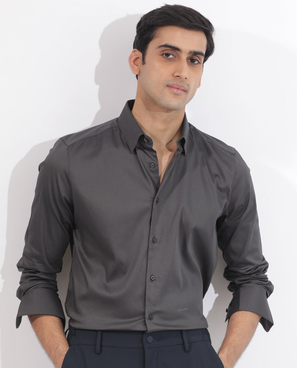 RARE RABBIT MEN'S HOLAND GREY SHIRT COTTON FABRIC COLLARED NECK FULL S