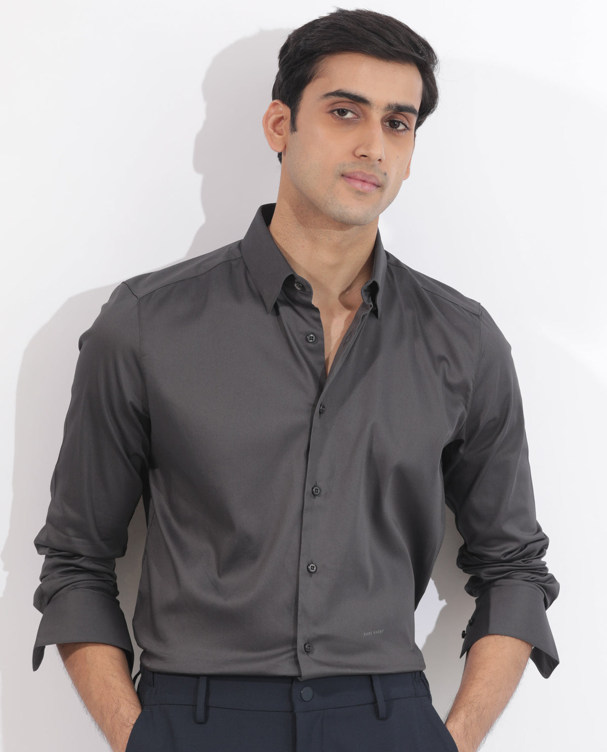 RARE RABBIT MEN'S HOLAND GREY SHIRT COTTON FABRIC COLLARED NECK FULL S