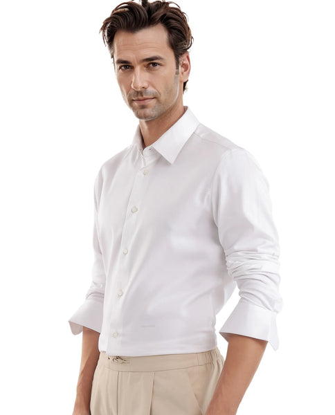 Rare Rabbit Men's Holla-25 White Cotton Blend Plain Regular Fit Full S