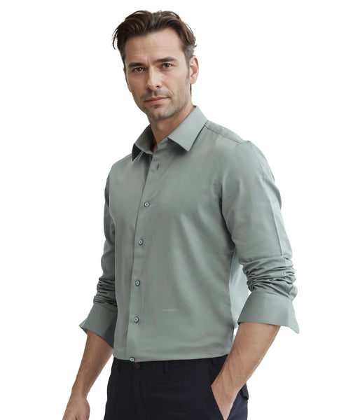 Rare Rabbit Men's Holla-25 Dusky Green Cotton Blend Plain Regular Fit