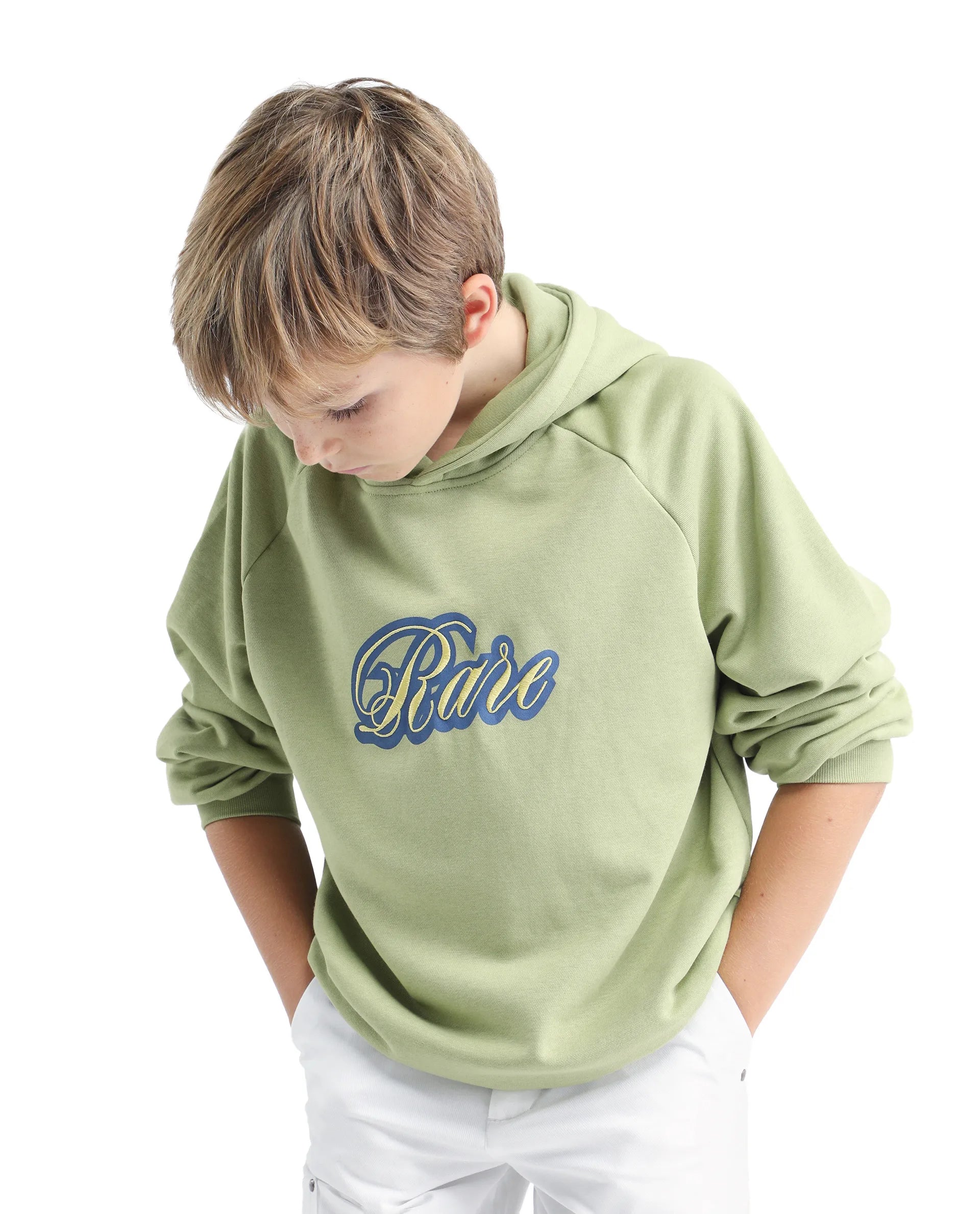 Rare Ones Kids Huck Light Green Cotton Pull On Hooded Neck Full Sleeve