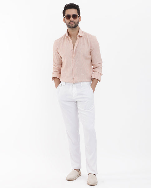 Rare Rabbit Men's Halk Peach Cotton Striped Print Regular Fit Full Sle