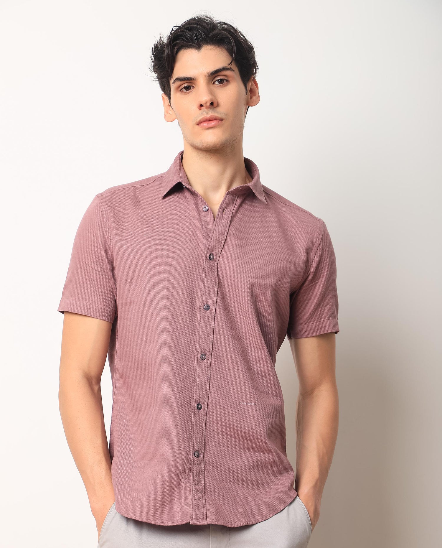 RARE RABBIT MEN'S RISSA DUSKY PINK SHIRT COTTON FABRIC SHORT SLEEVES S