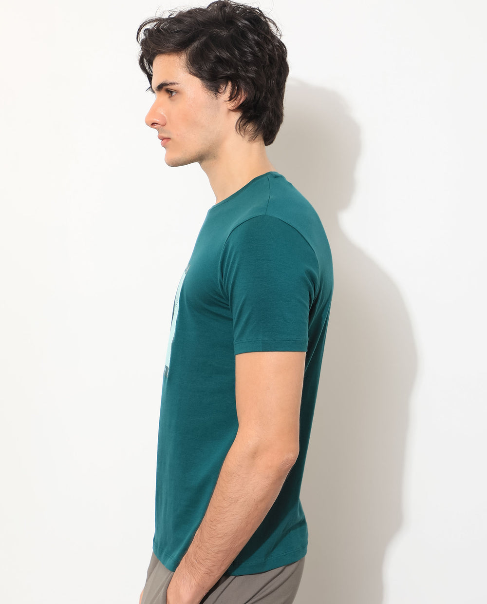 Rare Rabbit Men's Princeton Green Crew Neck Graphic Logo Printed Half