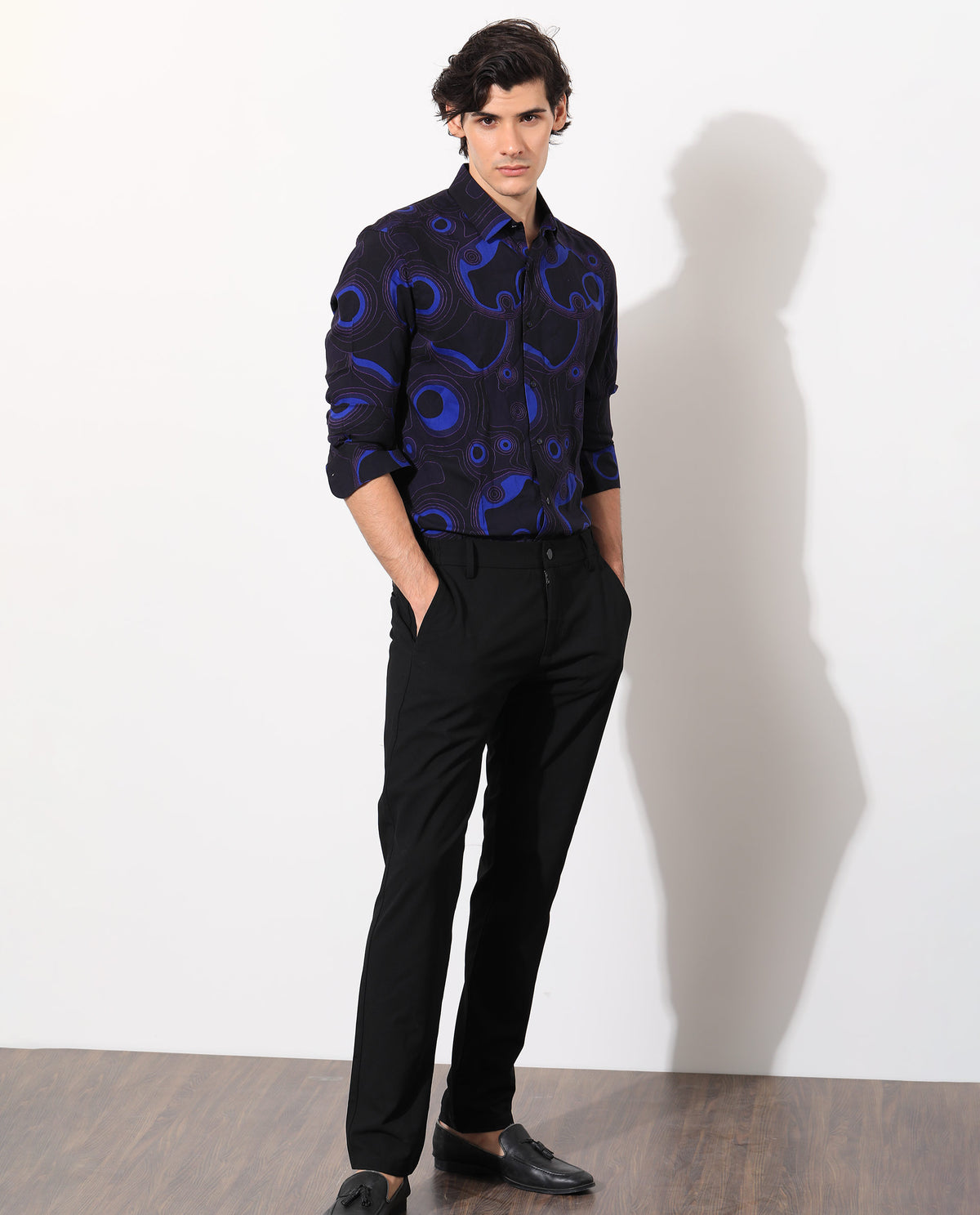 RARE RABBIT MEN'S INLET NAVY SHIRT VISCOSE FABRIC FULL SLEEVES SLIM FI