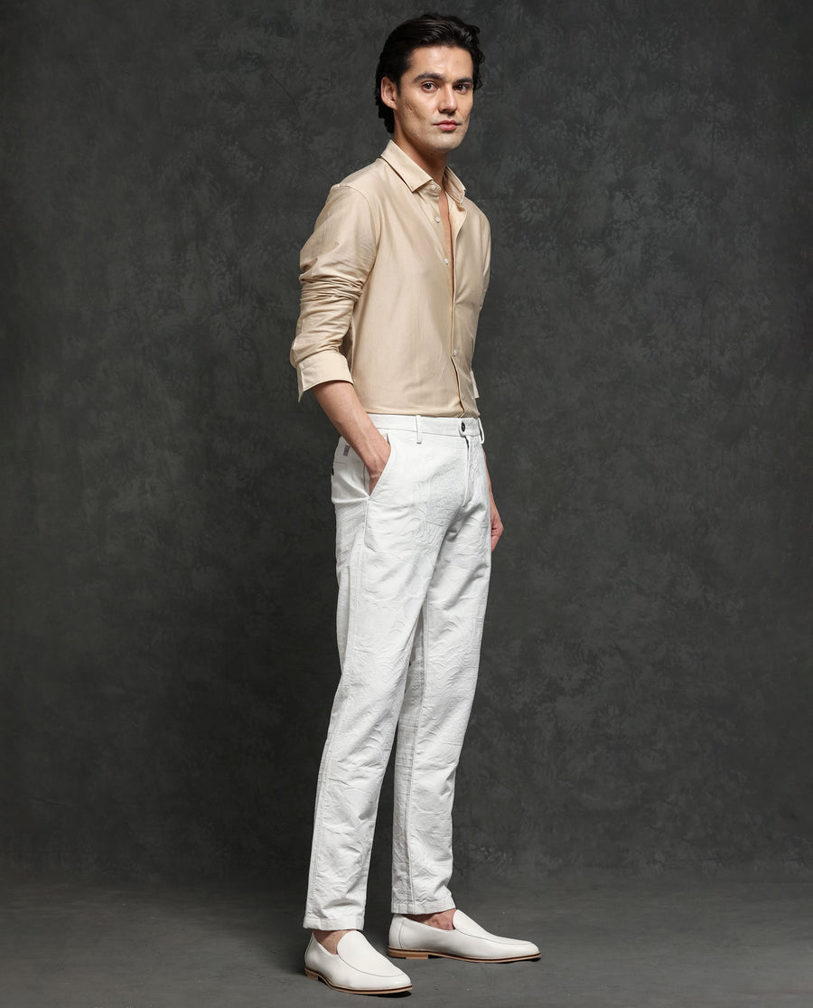 Rare Rabbit Men's Jeck-2 White Mid-Rise Regular Fit Premium Jacquard T