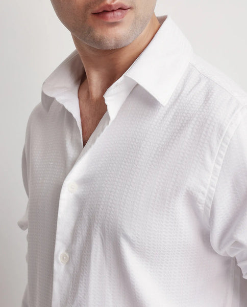 Rare Rabbit Men's Jin White Viscose Plain Regular Fit Full Sleeve Coll