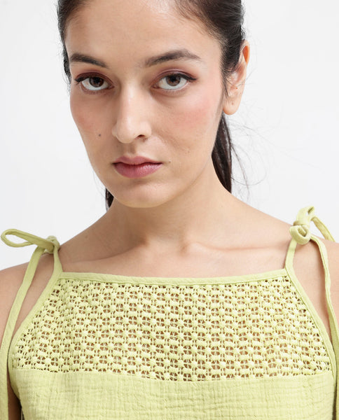 Rareism Women'S Jordyn-T Flouroscent Green Cotton Fabric Sleeveless Sh