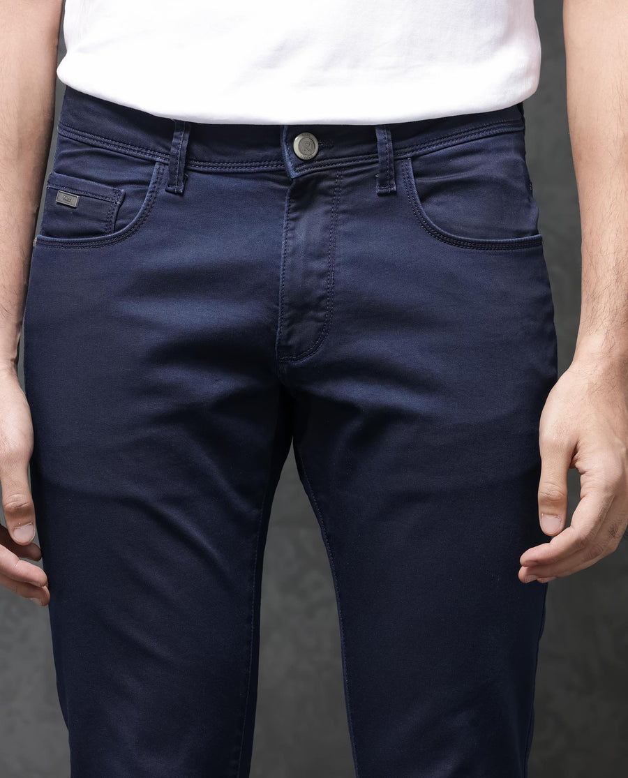 Rare Rabbit Mens Jules Blue Mid Rise Mid Wash Cotton Polyester Solid S