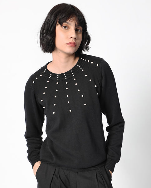 Rareism Women's Junich Black Viscose Fabric Full Sleeves Round Neck ...