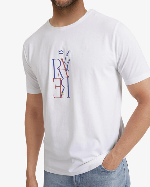 Rare Rabbit Men Keat White Short Sleeves Crew Neck Regular Fit Hd Grap