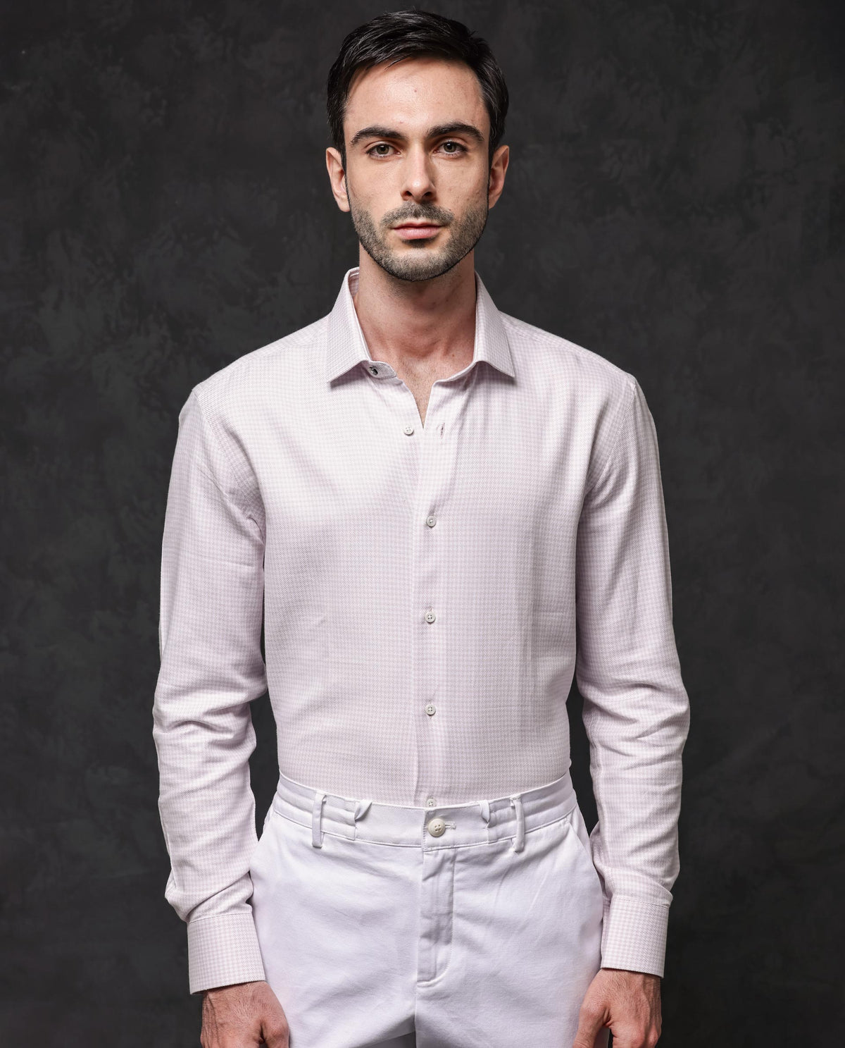 Rare Rabbit Mens Kinate Pastel Pink Full Sleeve Solid Houndstooth Chec