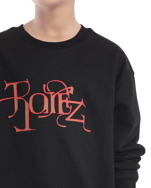 Rare Ones Kids Kiro Black Cotton Full Sleeves Crew Neck Graphic Print