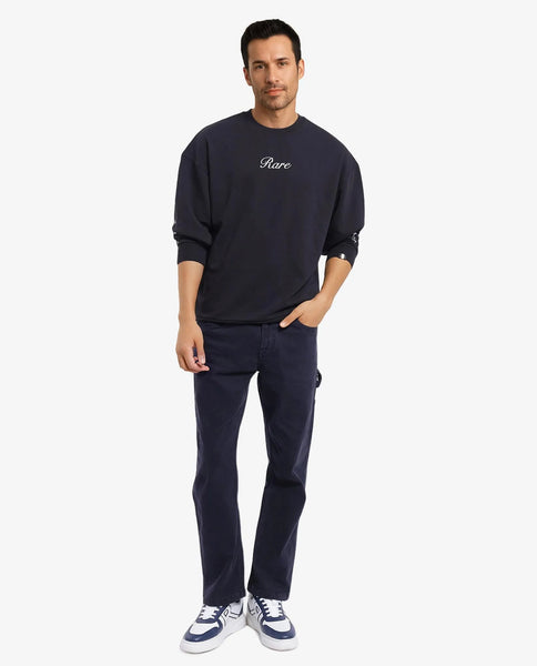 Rare Rabbit Men's Lain Black Cotton Blend Fabric Full Sleeve Crew Neck