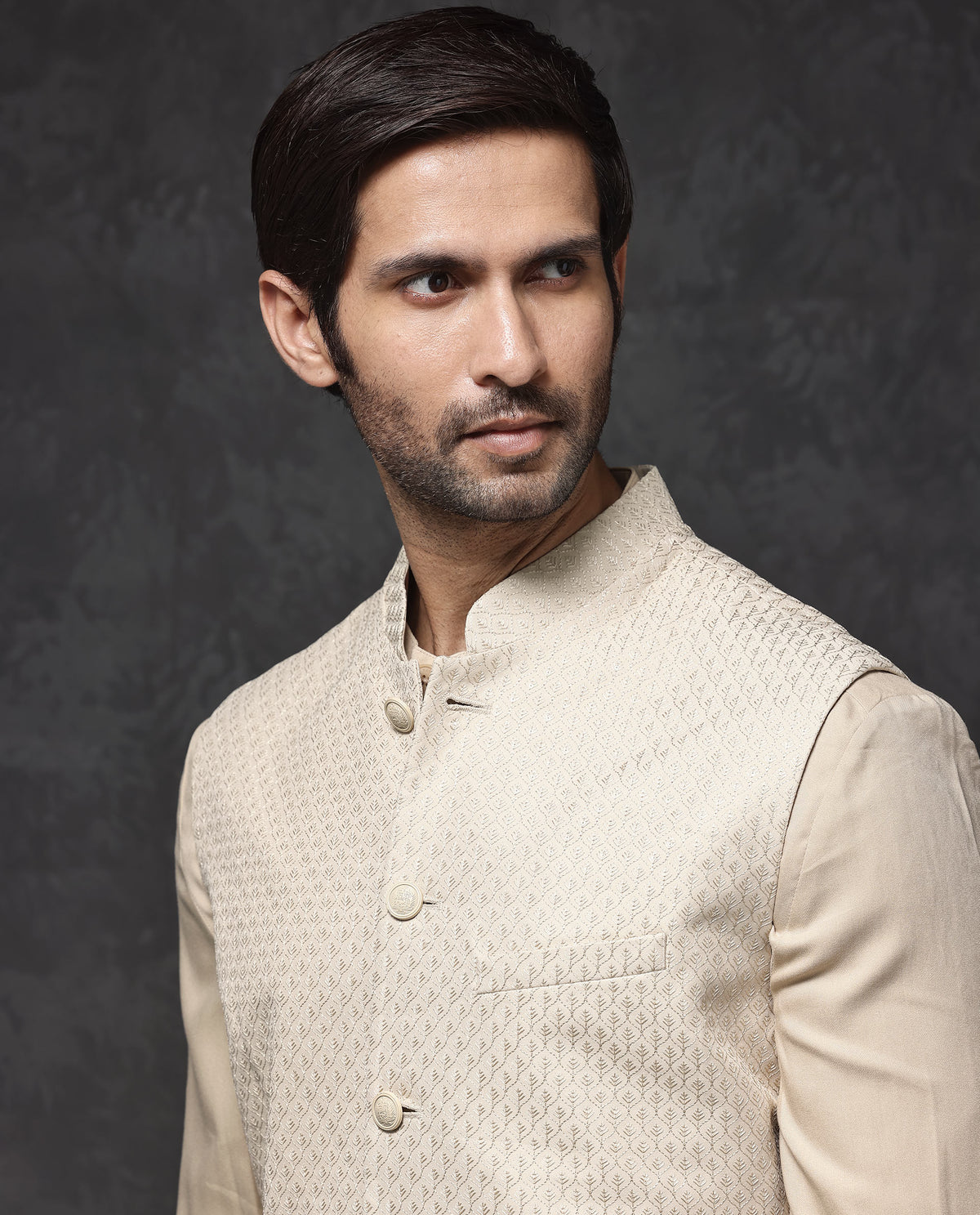 Rare Rabbit Men's Lasmos-Kpb Beige Kurta-Suit