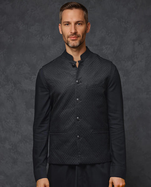 Rare Rabbit Men's Lasmos-Kpb Black Kurta-Suit