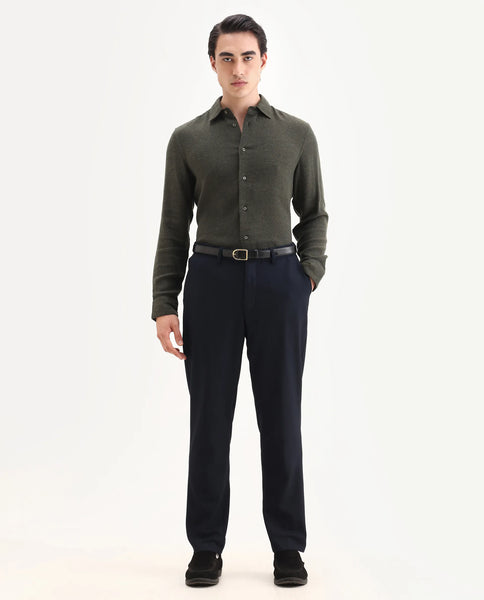 Rare Rabbit Men's Layt Dark Green Cotton Blend Fabric Spread Collar Re