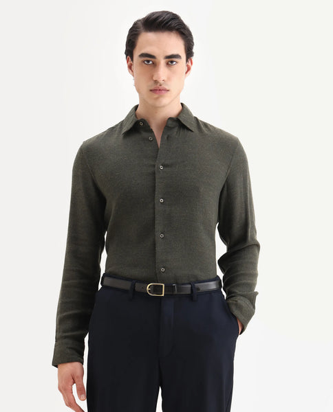 Rare Rabbit Men's Layt Dark Green Cotton Blend Fabric Spread Collar Re